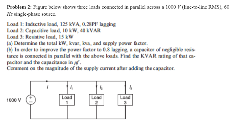Solved Figure below shows three loads connected in parallel | Chegg.com