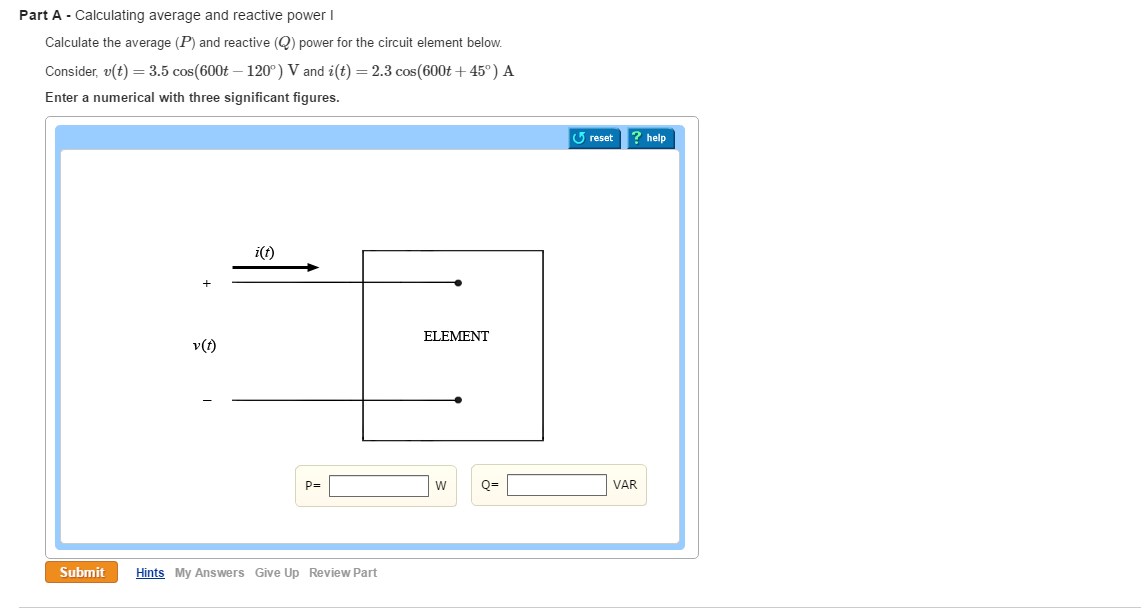 Solved Part A - Calculating average and reactive power l | Chegg.com