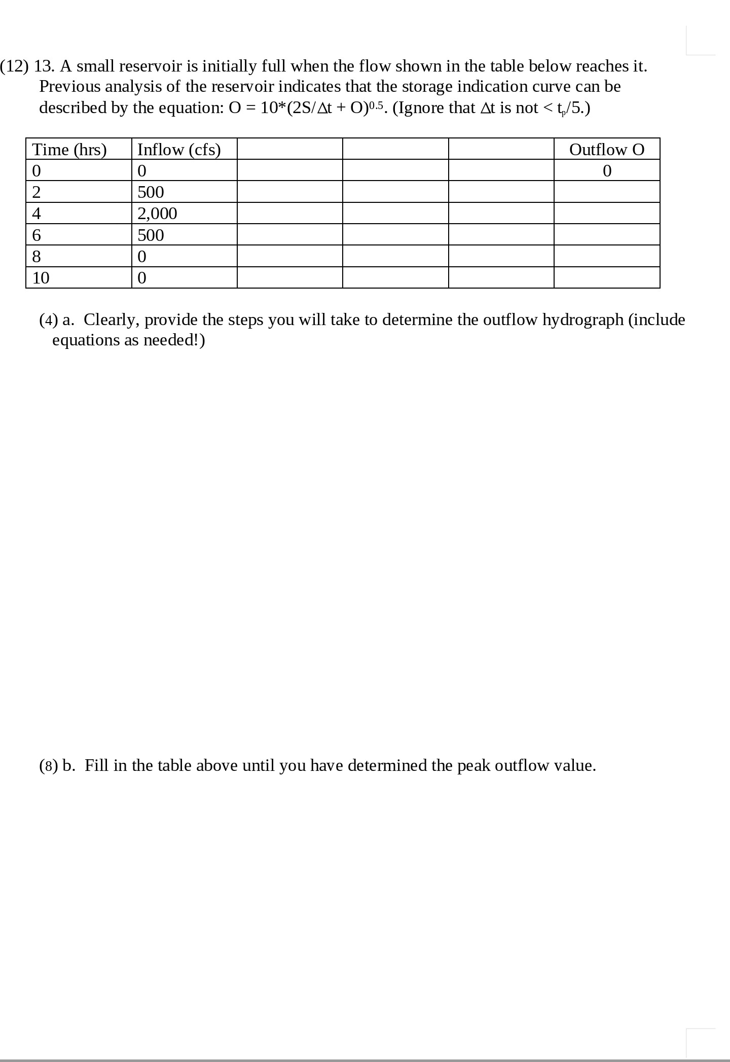 12) 13. A small reservoir is initially full when the | Chegg.com