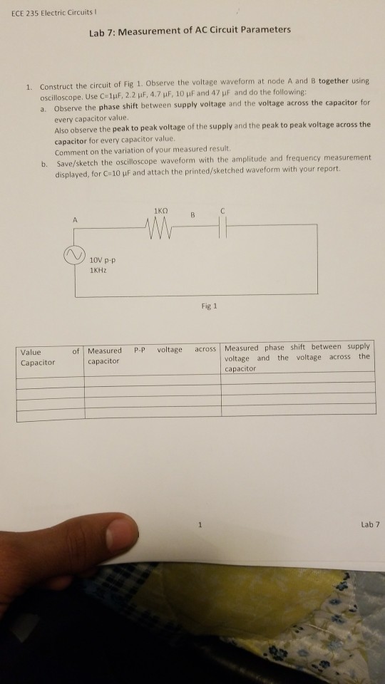 Solved ECE 235 Electric Circuits I Lab 7: Measurement of AC | Chegg.com