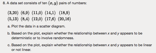 Solved 8. A data set consists of ten (x, y) pairs of | Chegg.com