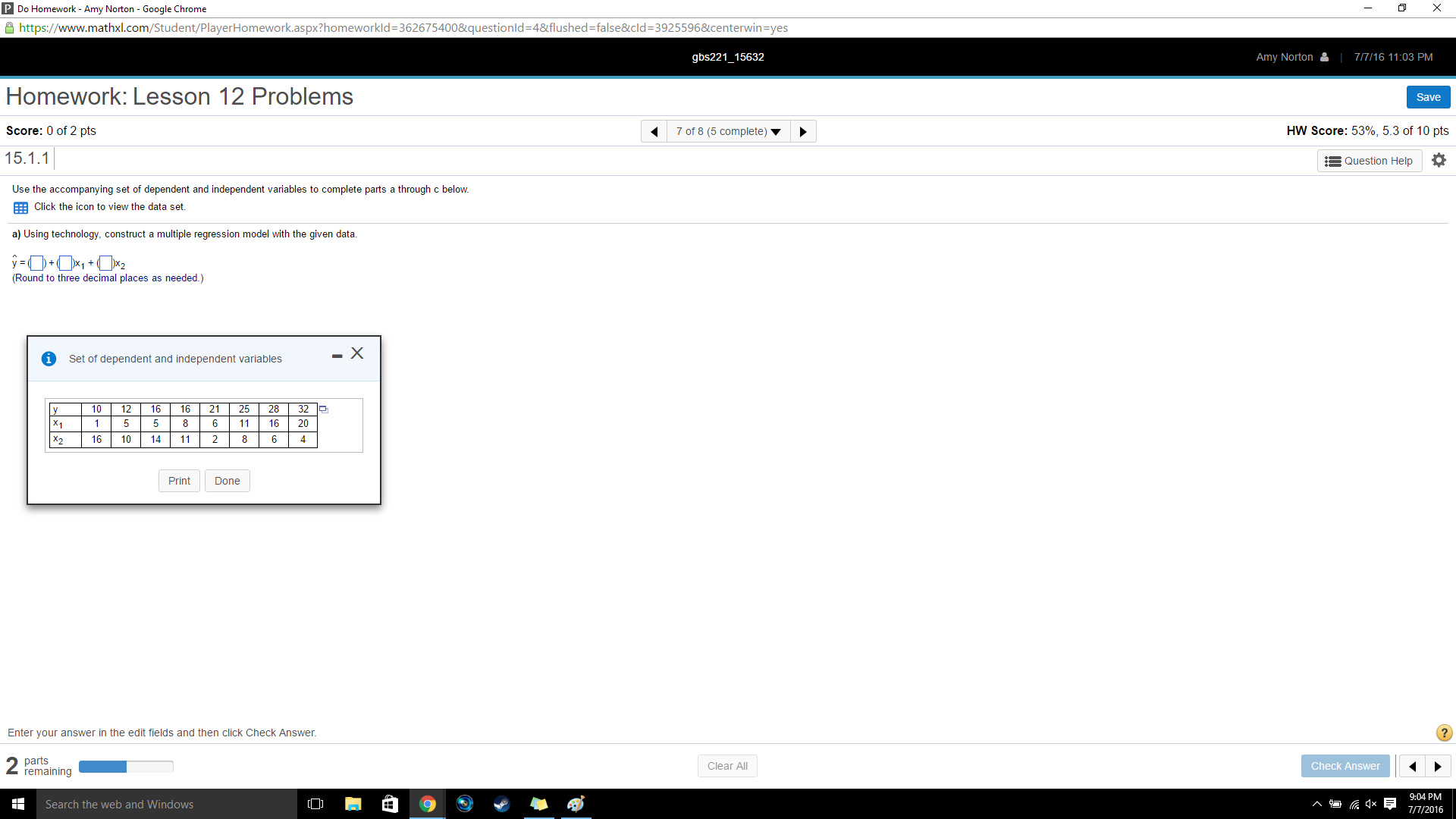Solved Using Technology Construct A Multiple Regression 