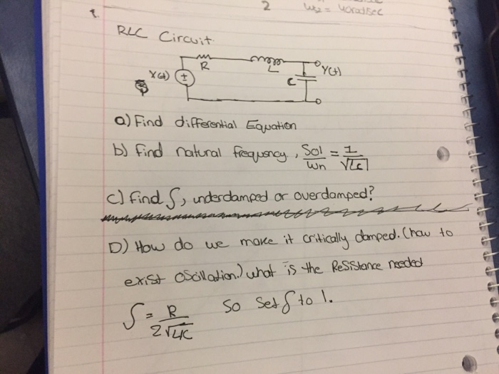 Solved RLC Circuit Find differential equation Find natural | Chegg.com