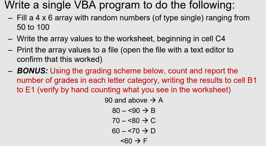 Solved Write a single VBA program to do the following: - | Chegg.com