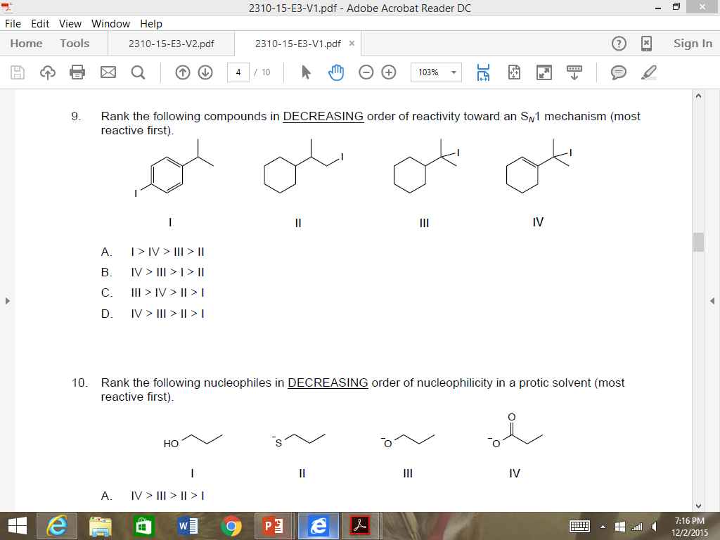 Solved Rank The Following Compounds In Decreasing Order Of