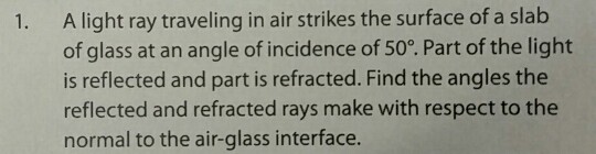 Solved A light ray traveling in air strikes the surface of a | Chegg.com