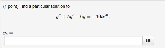 Solved (1 point) Find a particular solution to ?? | Chegg.com