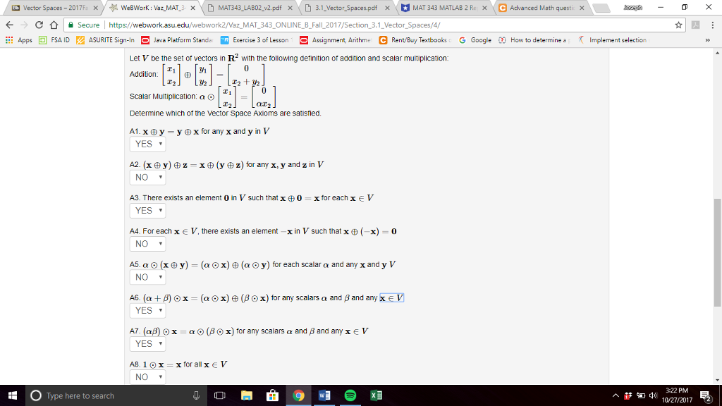 Solved Vector Spaces-2017Fe WeBWorK: Vaz MAT D MAT343 LAB02 | Chegg.com