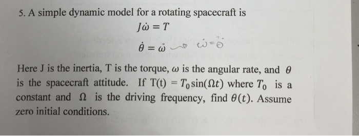 Solved A simple dynamic model for a rotating spacecraft is | Chegg.com