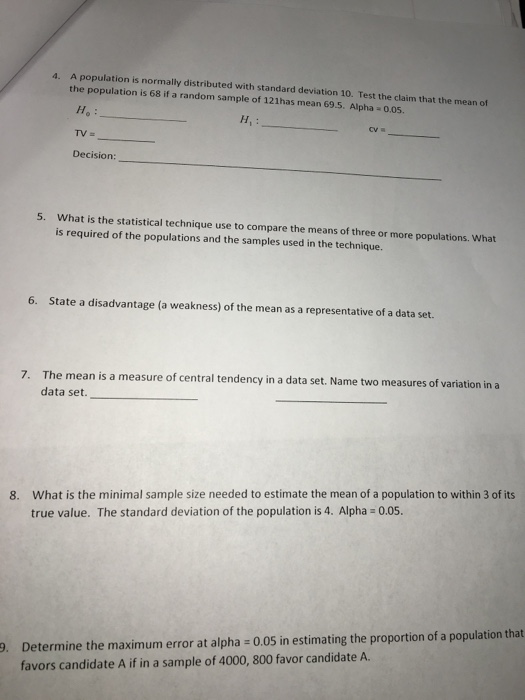 Solved A population a normally distributed with standard | Chegg.com
