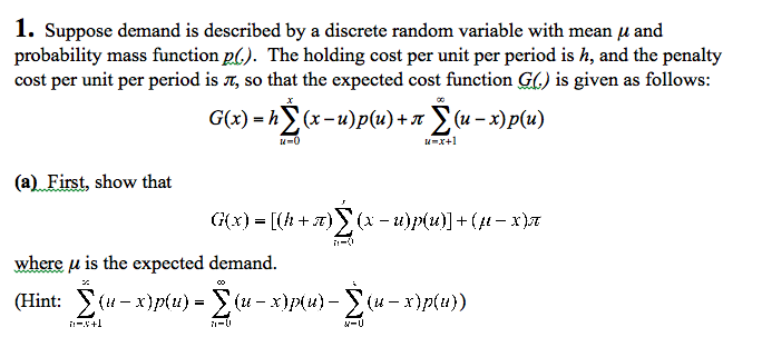Solved 1. Suppose demand is described by a discrete random | Chegg.com