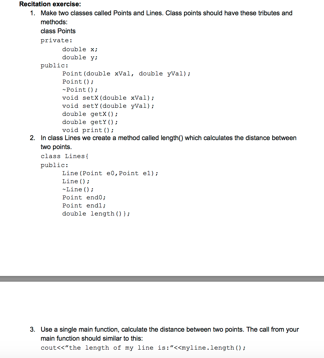 Solved Make two classes called Points and Lines. Class | Chegg.com