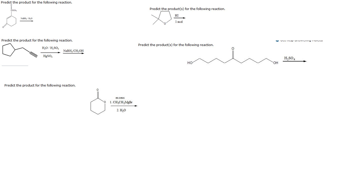 Solved Predict the product for the following reaction. | Chegg.com