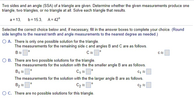 Solved Two Sides And An Angle Ssa Of A Triangle Are Given 