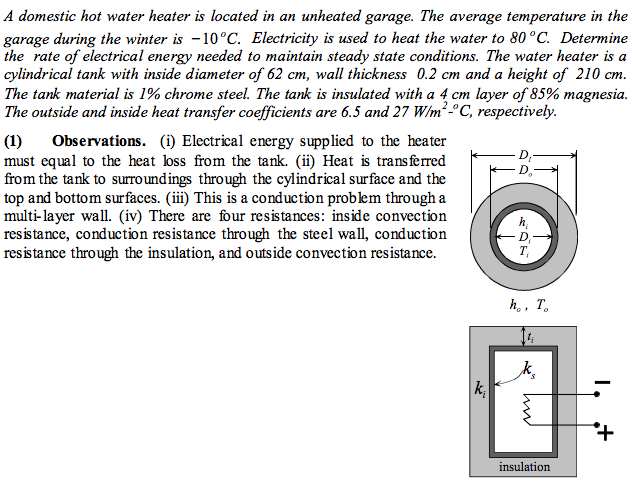 Solved A domestic hot water heater is located in an unheated | Chegg.com