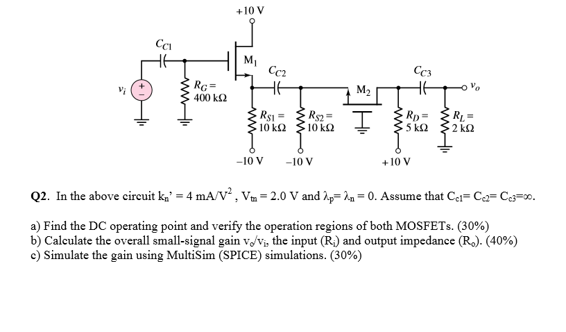 Solved In the above circuit k_n' = 4 mA/V^2, V_tn = 2.0 V | Chegg.com