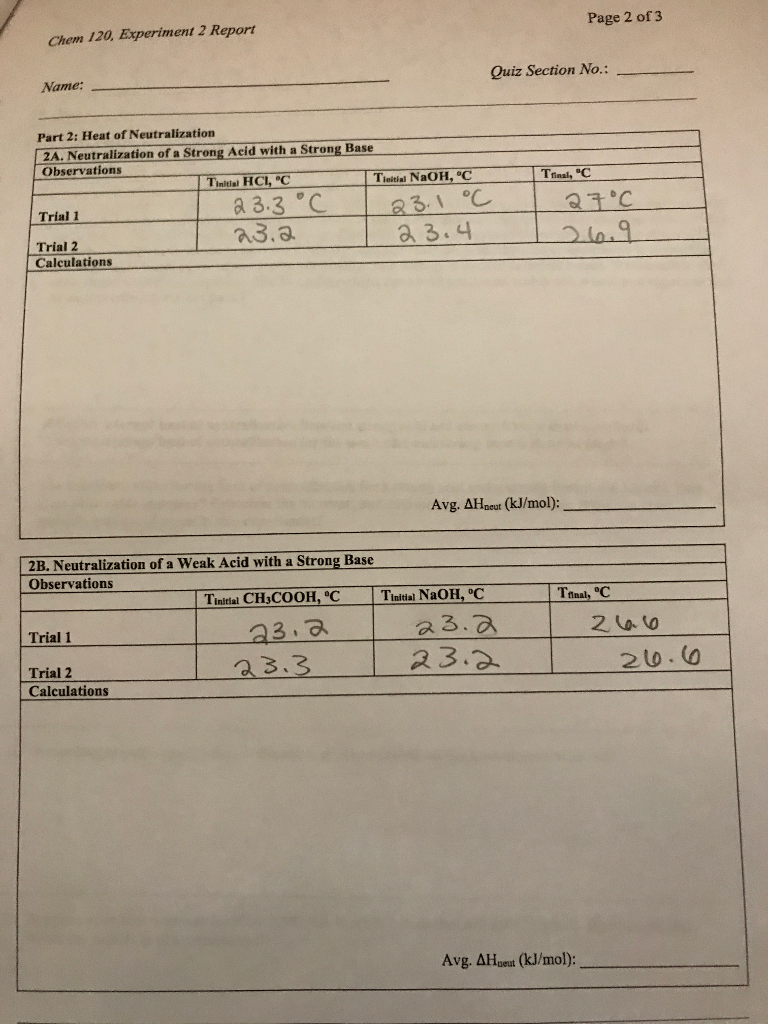 Solved EXPERIMENT 6 CALORIMETRY II TABLE OF OBSERVATIONS AND | Chegg.com