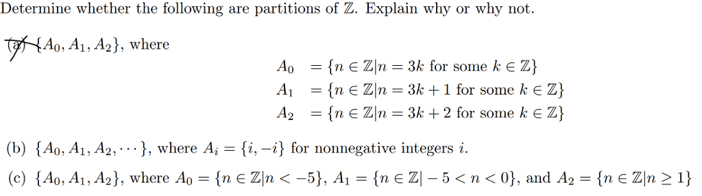 Solved Determine whether the following are partitions of Z. | Chegg.com
