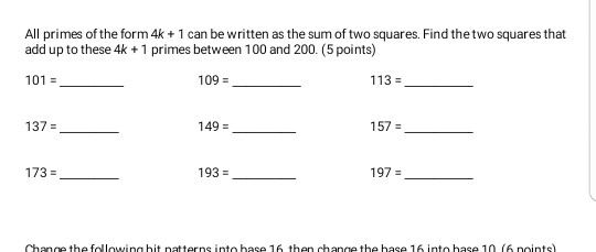 Solved All primes of the form4k+ 1 can be written as the sum | Chegg.com