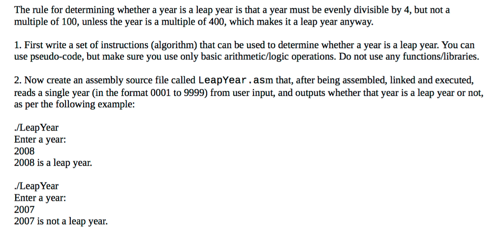 Solved The rule for determining whether a year is a leap | Chegg.com