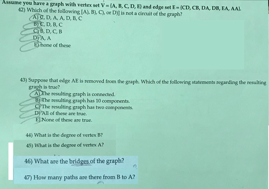 Solved Assume you have a graph with vertex set V = {A, B, C, | Chegg.com
