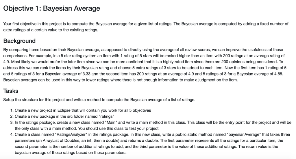 Solved Objective 1: Bayesian Average Your first objective in | Chegg.com