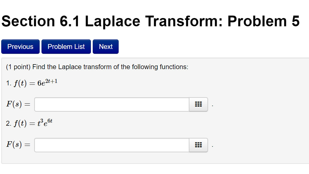 Solved Section 6.1 Laplace Transform: Problem 5 Previous | Chegg.com