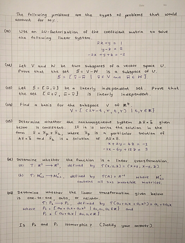 Solved Date No are the types of problems that would The | Chegg.com