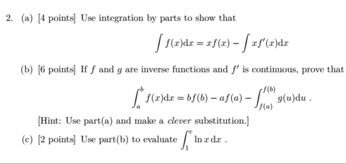 Solved 2. (a) 4 points] Use integration by parts to show | Chegg.com