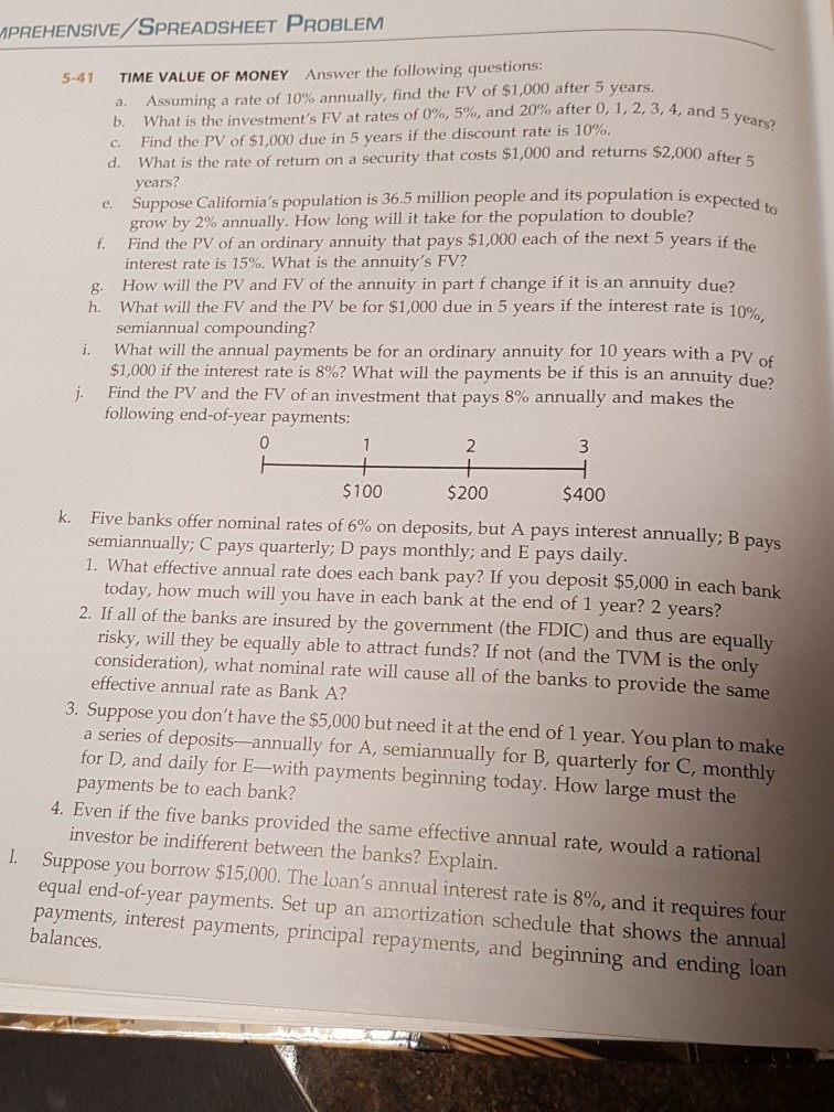 Solved PREHENSIVE/SPREADSHEET PROBLEM 41 TIME VALUE OF MONEY | Chegg.com