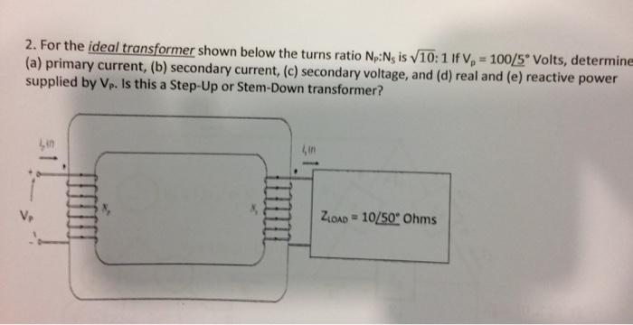 Solved For the ideal transformer shown below the turns ratio | Chegg.com