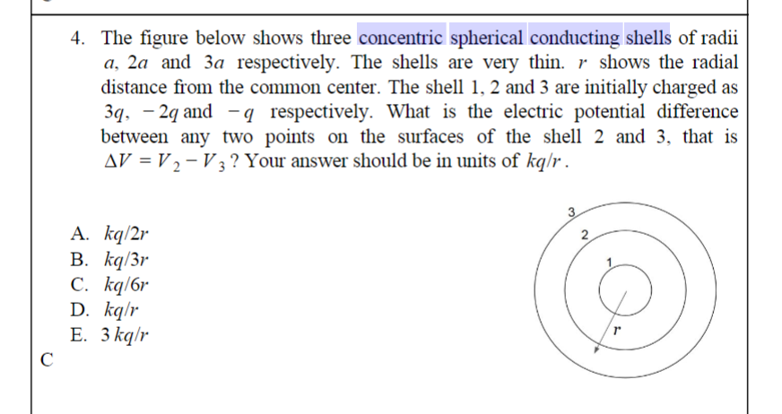 Solved 4. The figure below shows three concentric spherical | Chegg.com