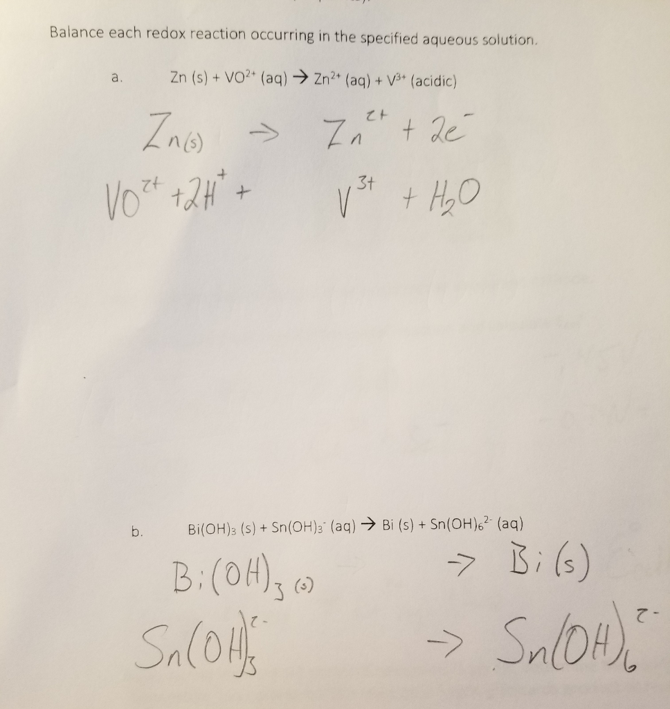 Solved Balance each redox reaction occurring in the | Chegg.com