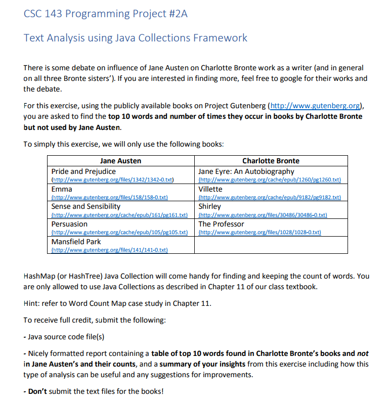 Solved CSC 143 Programming Project #2A Text Analysis using | Chegg.com