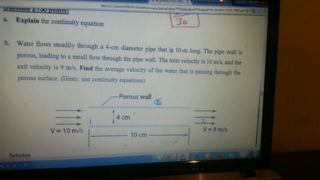 Solved a. Explain the continuity equation Water flows | Chegg.com