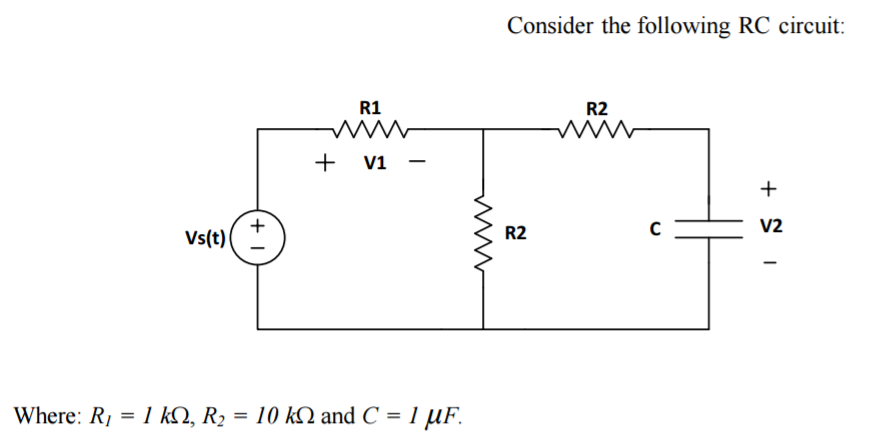 Solved R1 V1 vs(t) Where: R1 k2, R2 10 k2 and C 1AF. | Chegg.com