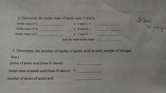 Solved Determine the molar mass of acetic acid. C_3H_4O_2. | Chegg.com