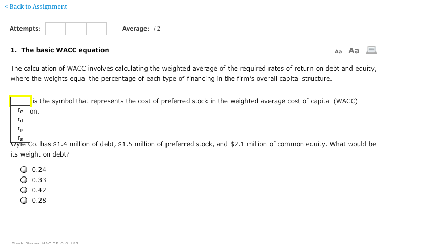 Solved The calculation of WACC involves calculating the | Chegg.com