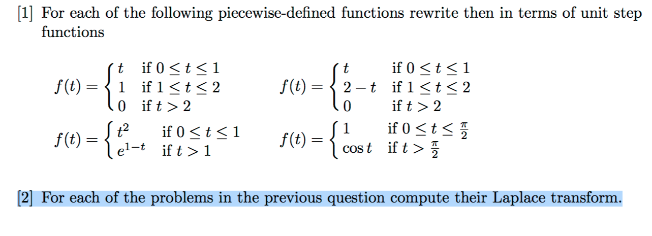 [1] For each of the following piecewise-defined | Chegg.com