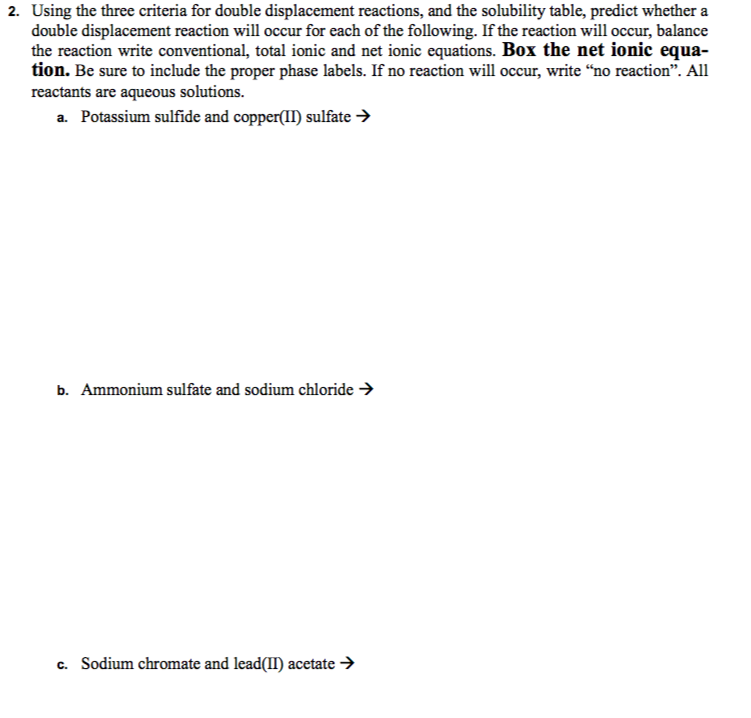 Solved Using the three criteria for double displacement | Chegg.com