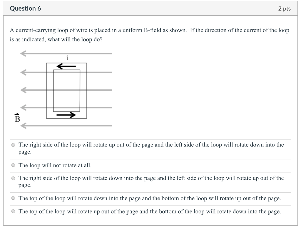 Solved Question 6 2 pts A current-carrying loop of wire is | Chegg.com