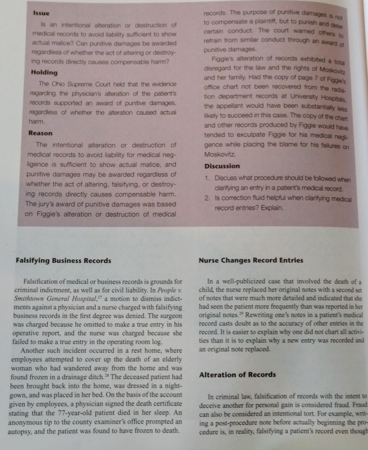 Solved FALSIFICATION OF RECORDS Tampering with Medical | Chegg.com