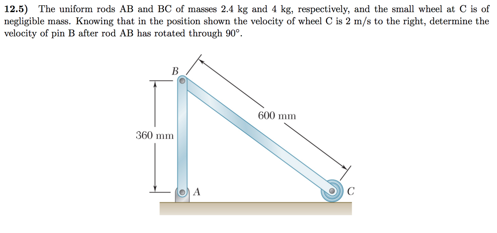 The uniform rods AB and BC of masses 2.4 kg and 4 kg, | Chegg.com