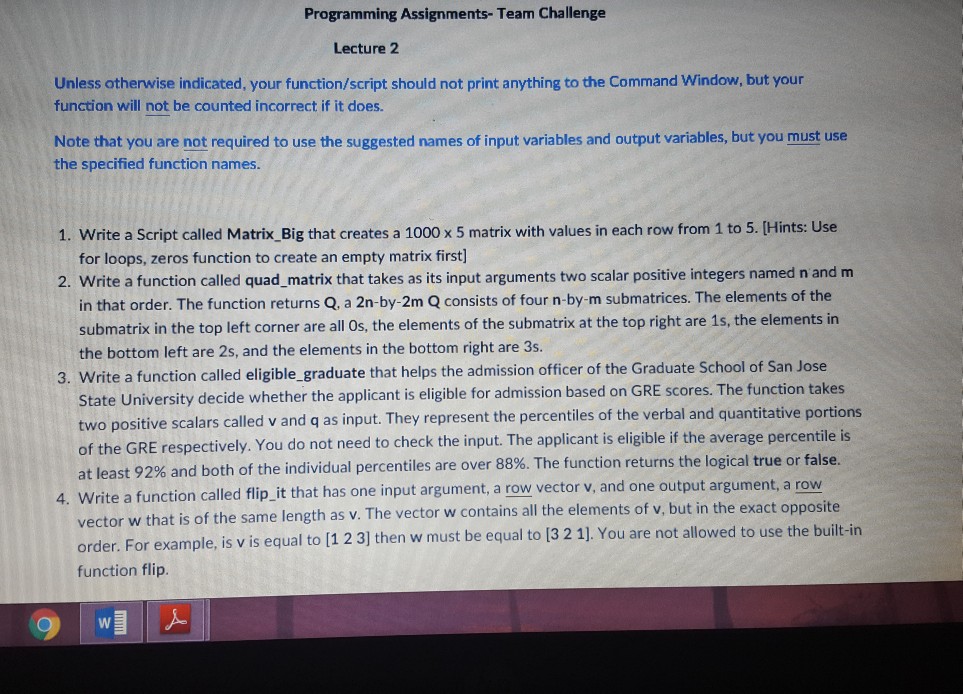 Solved Write a Script called Matrix_Big that creates a 1000 | Chegg.com