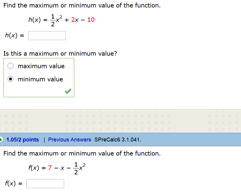 Solved Find the maximum or minimum value of the function. | Chegg.com
