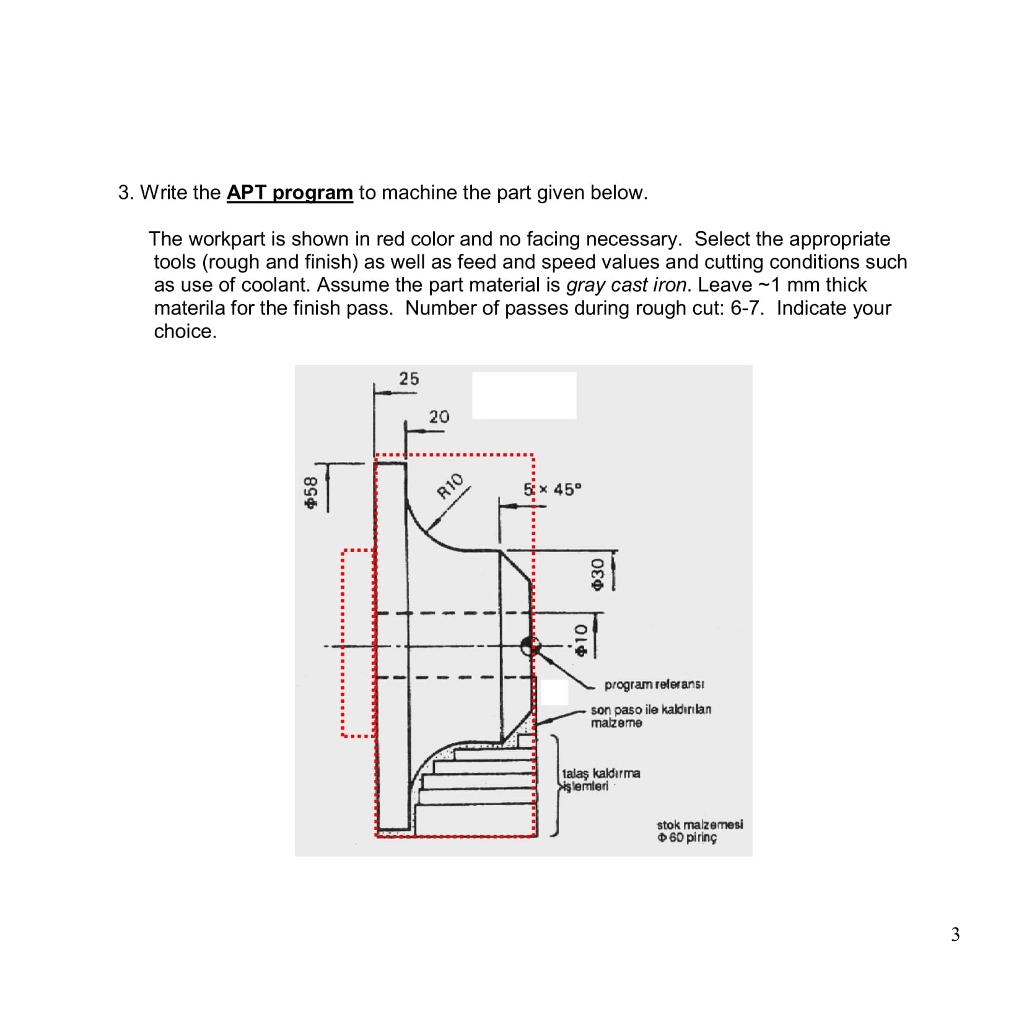 3. Write the APT program to machine the part given | Chegg.com