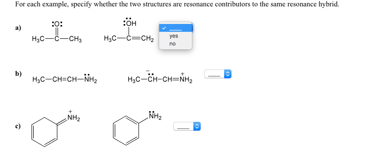 Solved For each example, specify whether the two structures | Chegg.com