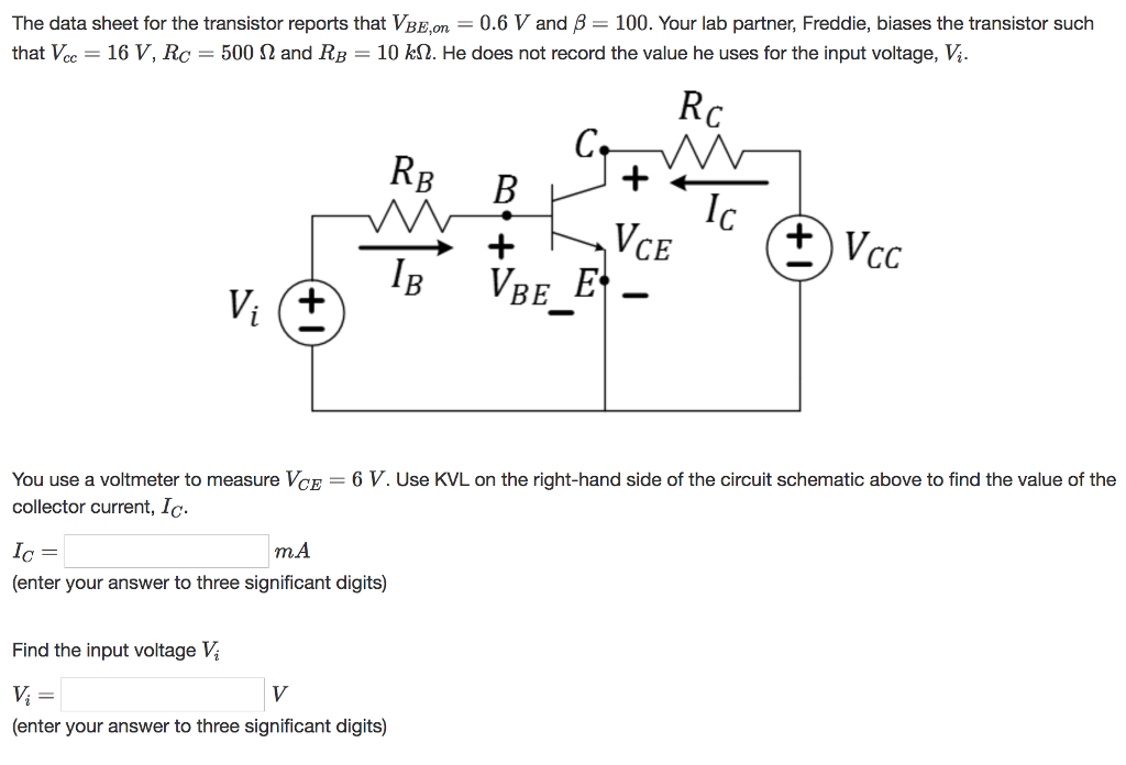Solved The data sheet for the transistor reports that VBE, | Chegg.com