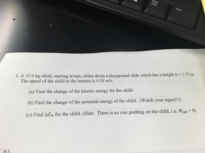 Solved A 35.0 kg child, starting at rest, slides down a | Chegg.com