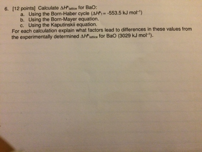 Solved Calculate Delta H_lattice degree for BaO: a. Using | Chegg.com